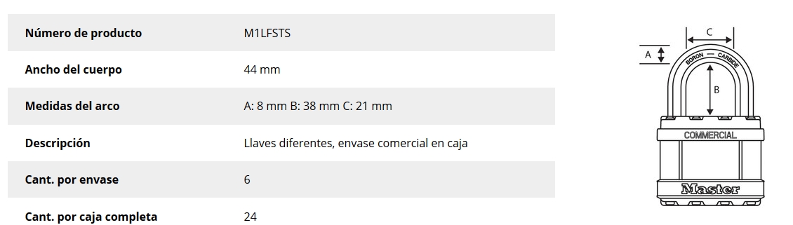 Candado MASTER LOCK EXCELL - Ferresegur CANDADOS ARCO CORTO MEDIDA ANCHO 64 mm